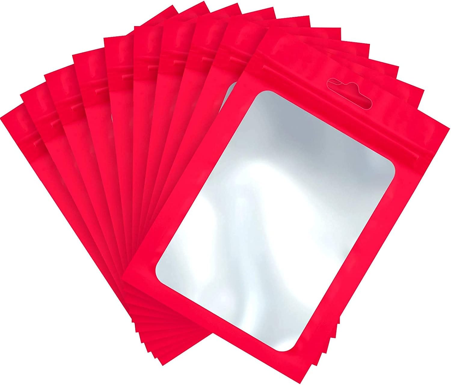 RIGHTPAK 100Pcs Red Resealable Mylar Bag with Window 8cm x 13cm Euro ...