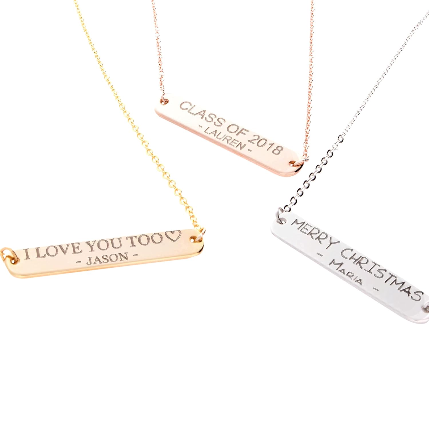 Amazon.com: Custom Message Bar Personalized gift Necklace 16k Gold ...