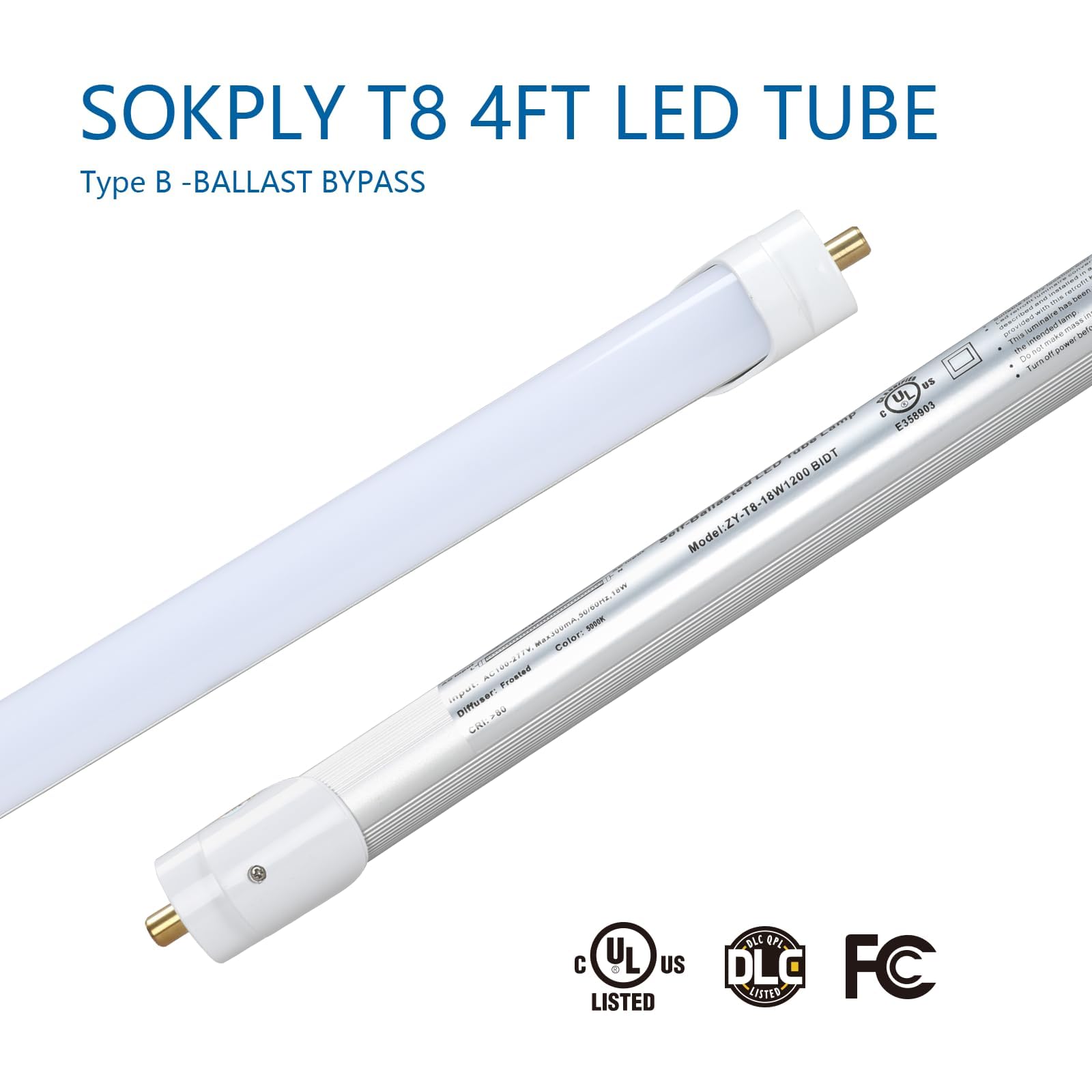 Snapklik.com : Sokply 4FT T8 T12 LED Tubes 18W 2250LM 5000K FA8 Single ...