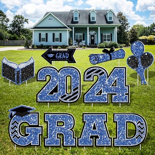 Amazon.com : 10 Pcs Graduation Yard Signs Blue Graduation Class of 2024 ...