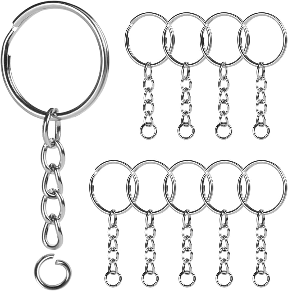 FOMGIIN Keychain Ring Set, 10pcs Splits Key Hoops (25mm) with Chain ...