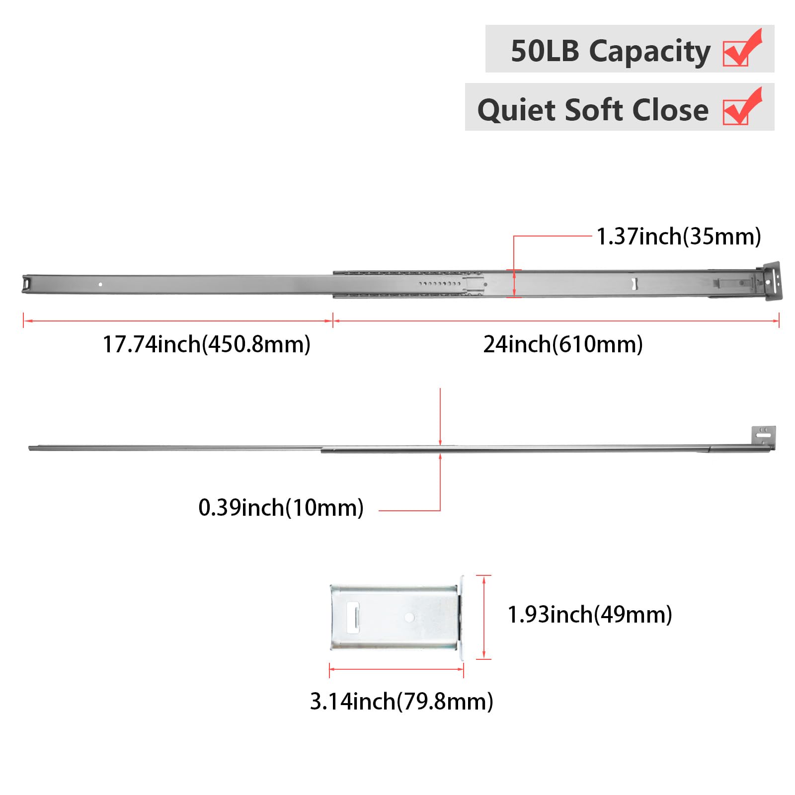 Snapklik.com : Homdiy 10 Pcs 24 Inch Heavy Duty Center Mount Drawer ...