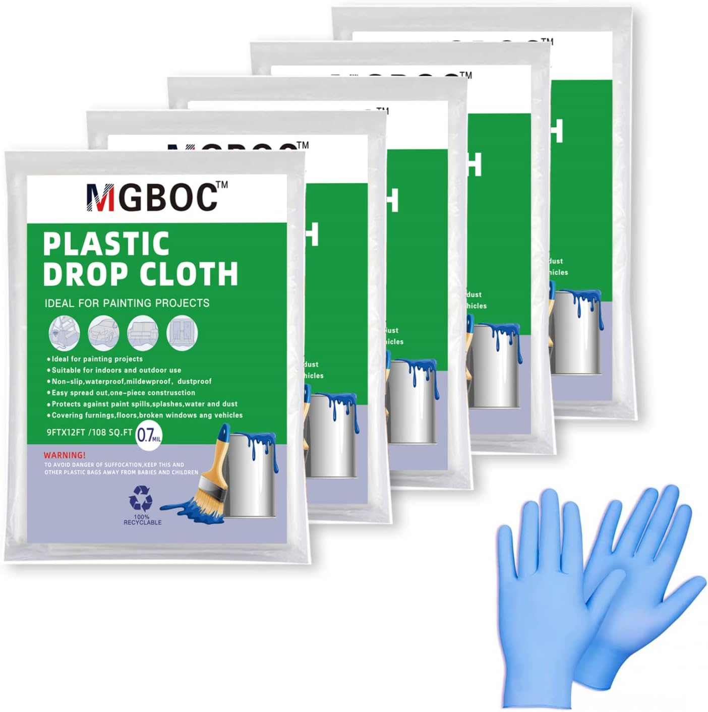 Oudain 25 Pieces Painters Plastic Drop Cloths Sheet 9.8 x 13.1 ft ...