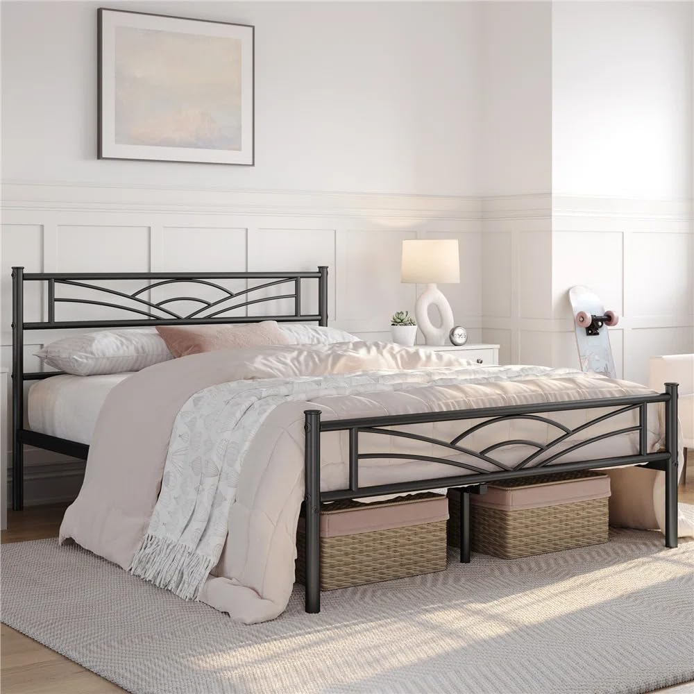 Royal Interiors Noah Metal Matte Finish Bed Queen Size Matte Finish Bed ...