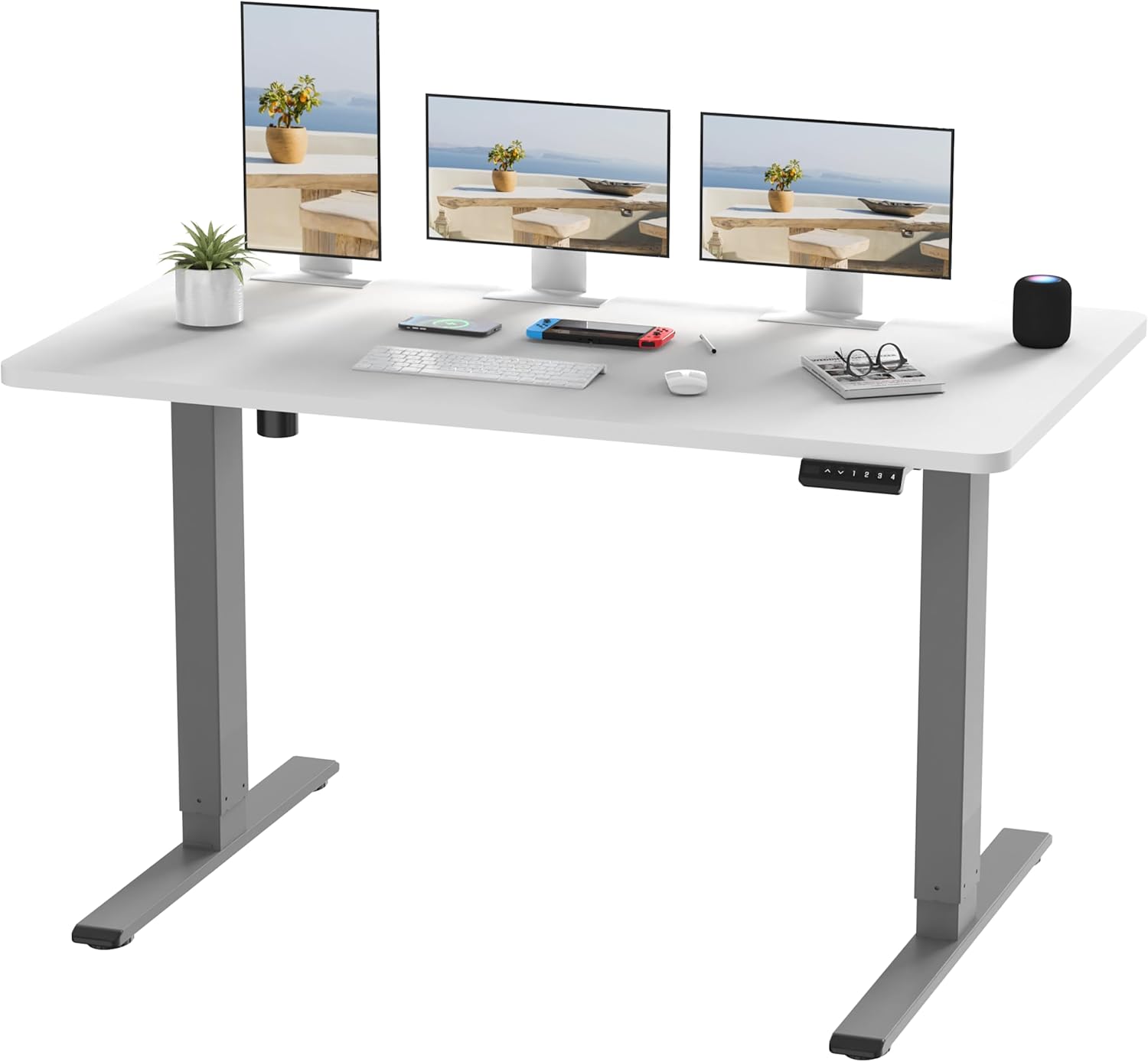 FLEXISPOT EF1 Elektrisch Höhenverstellbarer Schreibtisch (140 x 80 cm) mit Tischplatte 2-Fach ...