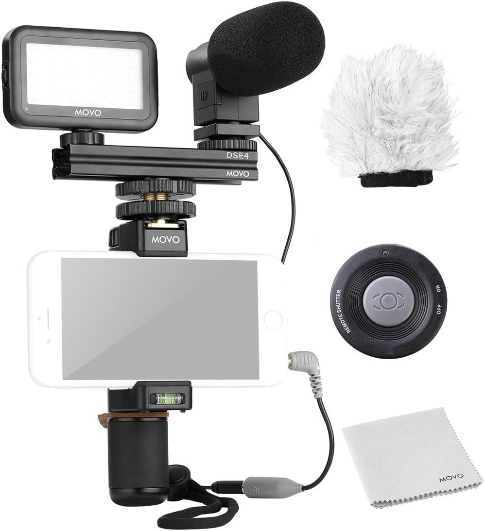 Movo Smartphone Video Kit V6 with Grip Rig, Mini Stereo Microphone, LED ...