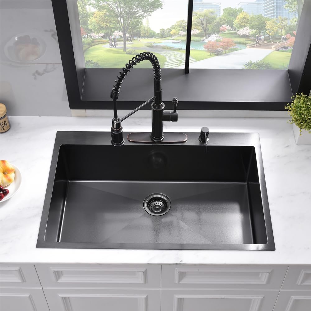 Snapklik.com : 33 Inch Drop In Kitchen Sink Black - 3322 Topmount Sink ...