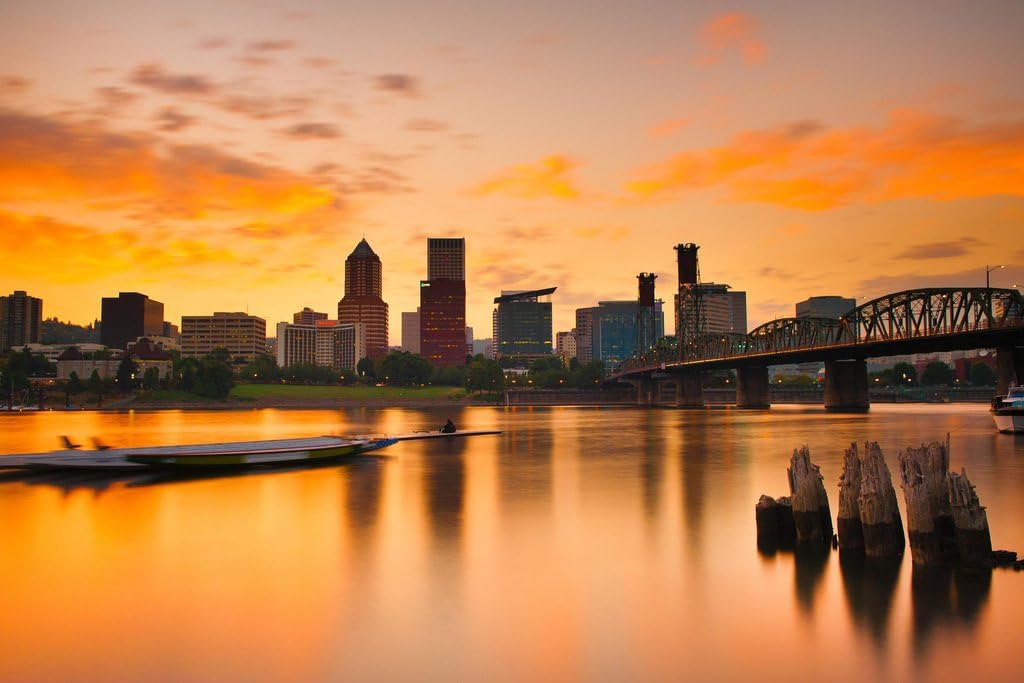 Amazon.com: Portland Oregon City Skyline at Sunset Reflection Photo ...
