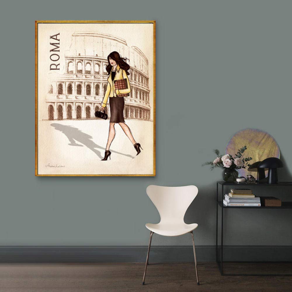 Cartoon Rome Girl In Paris London Rome New York Cartoon Art Print