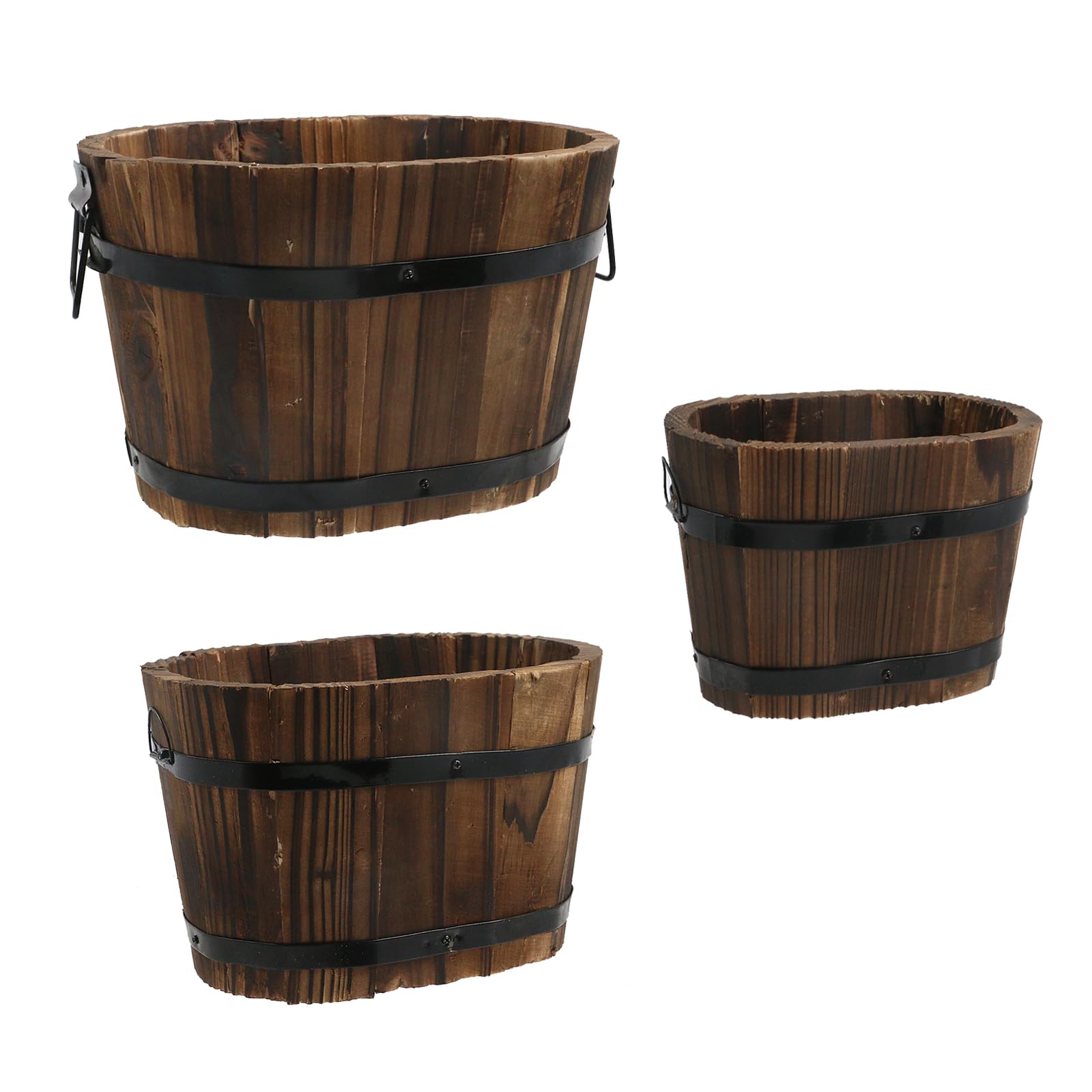 Amazon.com : MY MIRONEY 3PCS Wooden Planter Barrel Set Vintage Style ...
