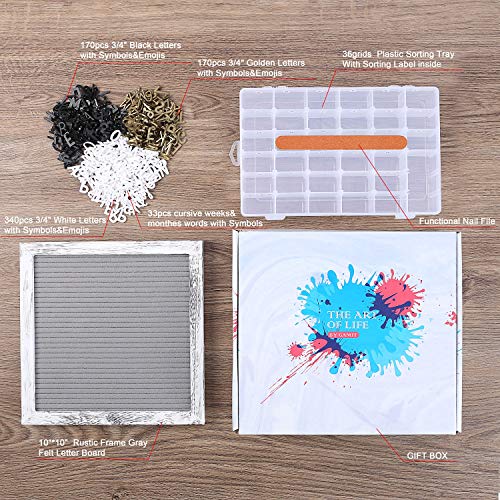 G GAMIT Felt Letter Board Rustic Wood Frame, Pre-Cut&Sort 754 White ...