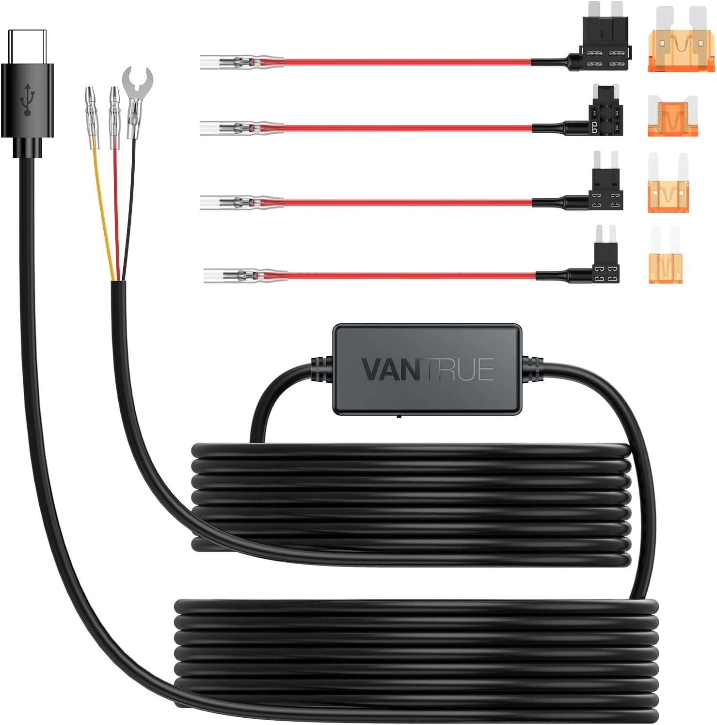 Vantrue 11.5ft Type C USB 12V 24V to 5V Dash Cam Hardwire Kit with Add ...