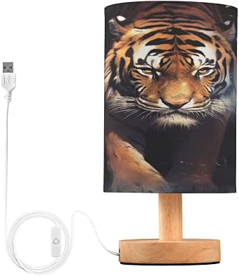YEGAME Tiger Bedside Table Lamp for Bedroom Nightstand, Small Eye Care ...