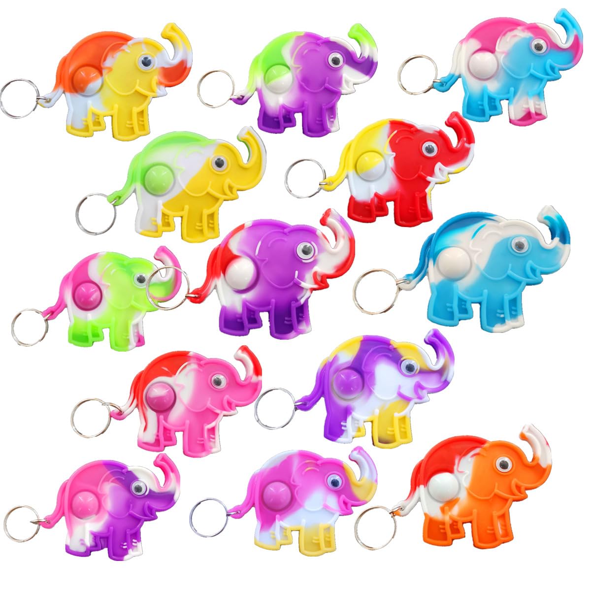 Amazon.com: HOZKEAP 24 Packs Bulk Elephant Mini Pop Fidget Key Chain ...