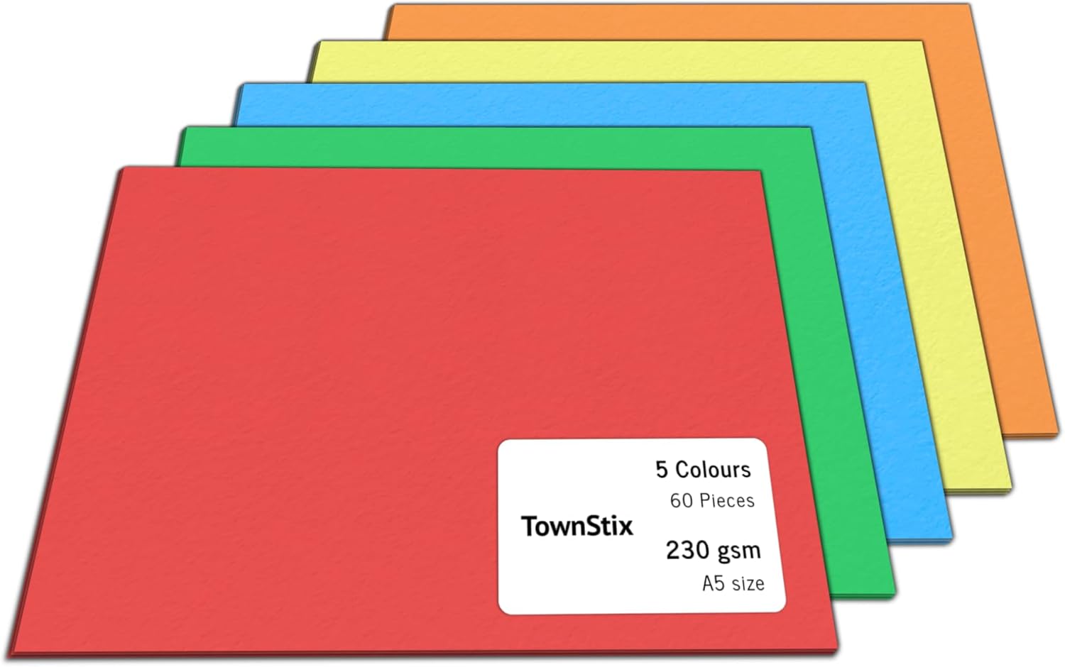 60 Pieces, 230gsm - A5 Coloured Card, Thick Cardstock Paper - 5 Colours ...