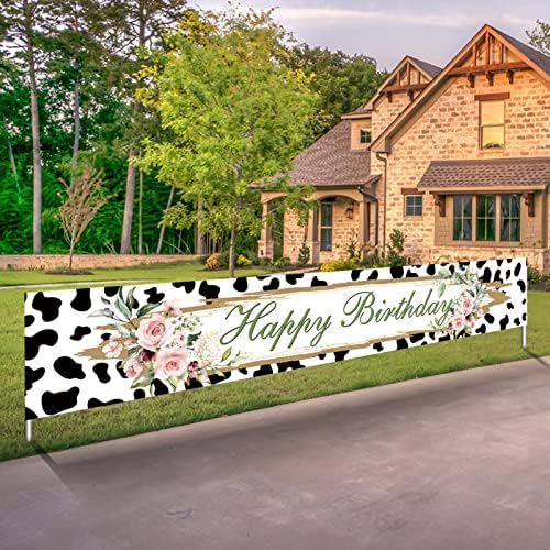 Amazon.com: Cow Happy Birthday Backdrop Banner, Large Fabric Cow Party ...