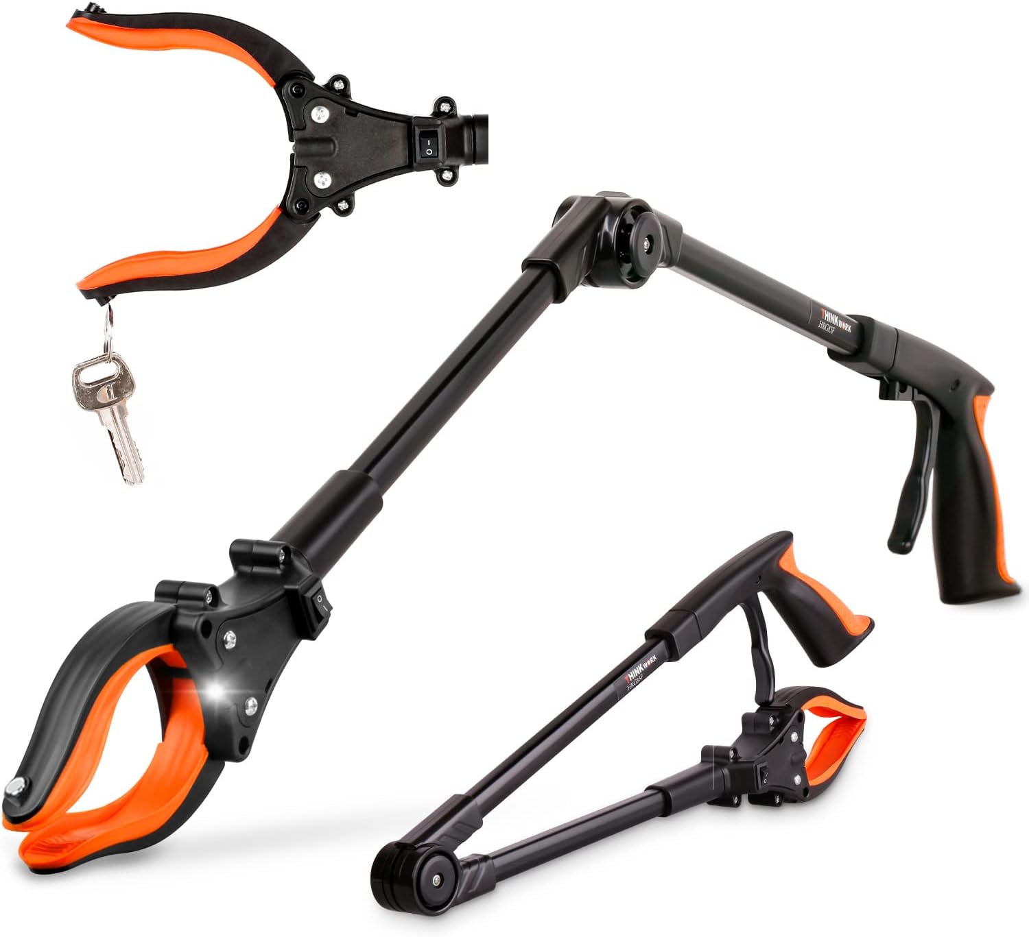 THINKWORK Grabber Reacher Tool, 0°-180° Angled Arm, 90° Rotating Head ...