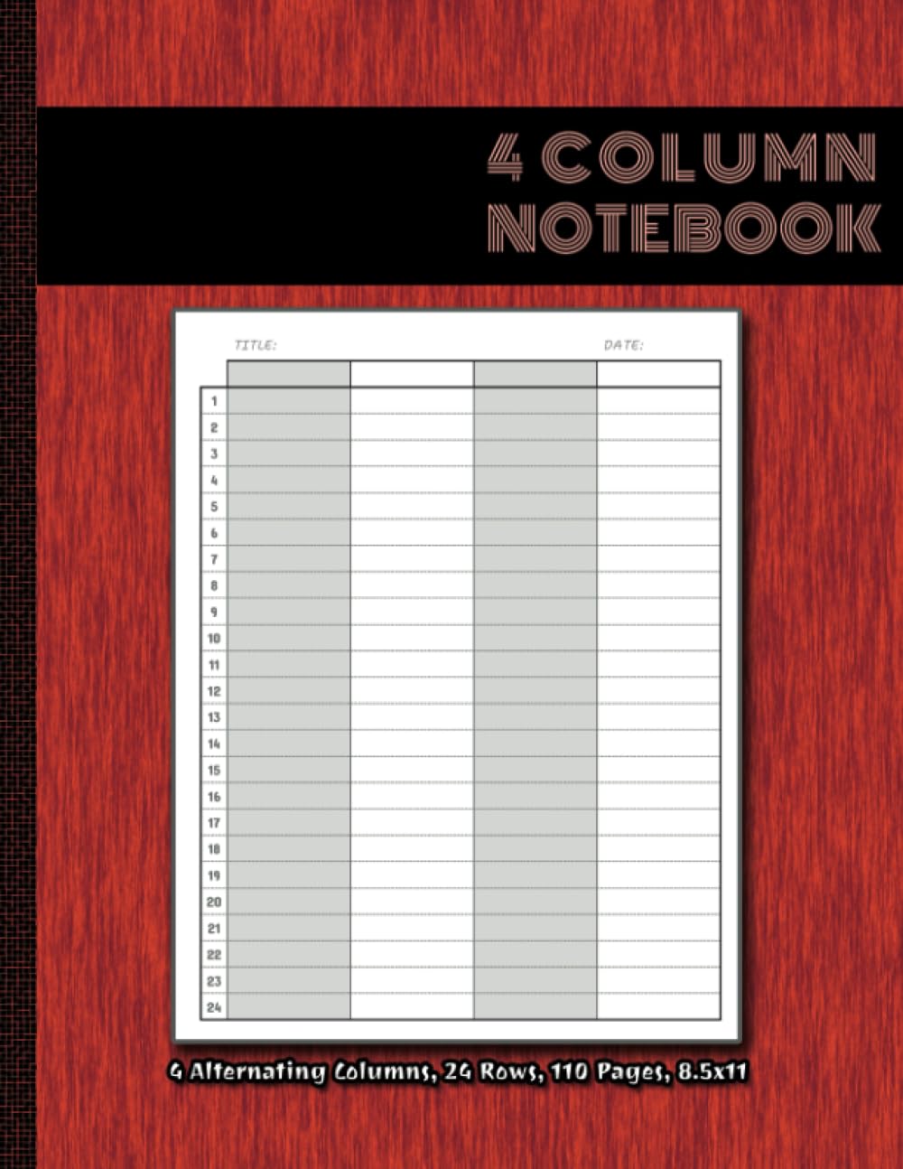 4 Column Notebook: 4 Alternating Gray & White Columns Notebook ...
