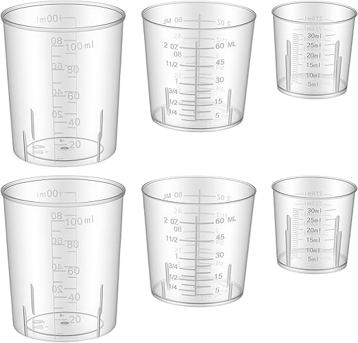 Amazon.com: 6 Pack Plastic Graduated Cup Set 30ml /60ml(2 oz)/100ml ...