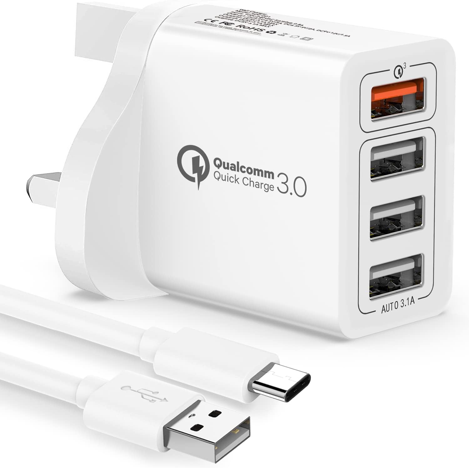 Fast Charger Plug USB Charger – Ultra Fast 4 Port Multi USB Plug ...