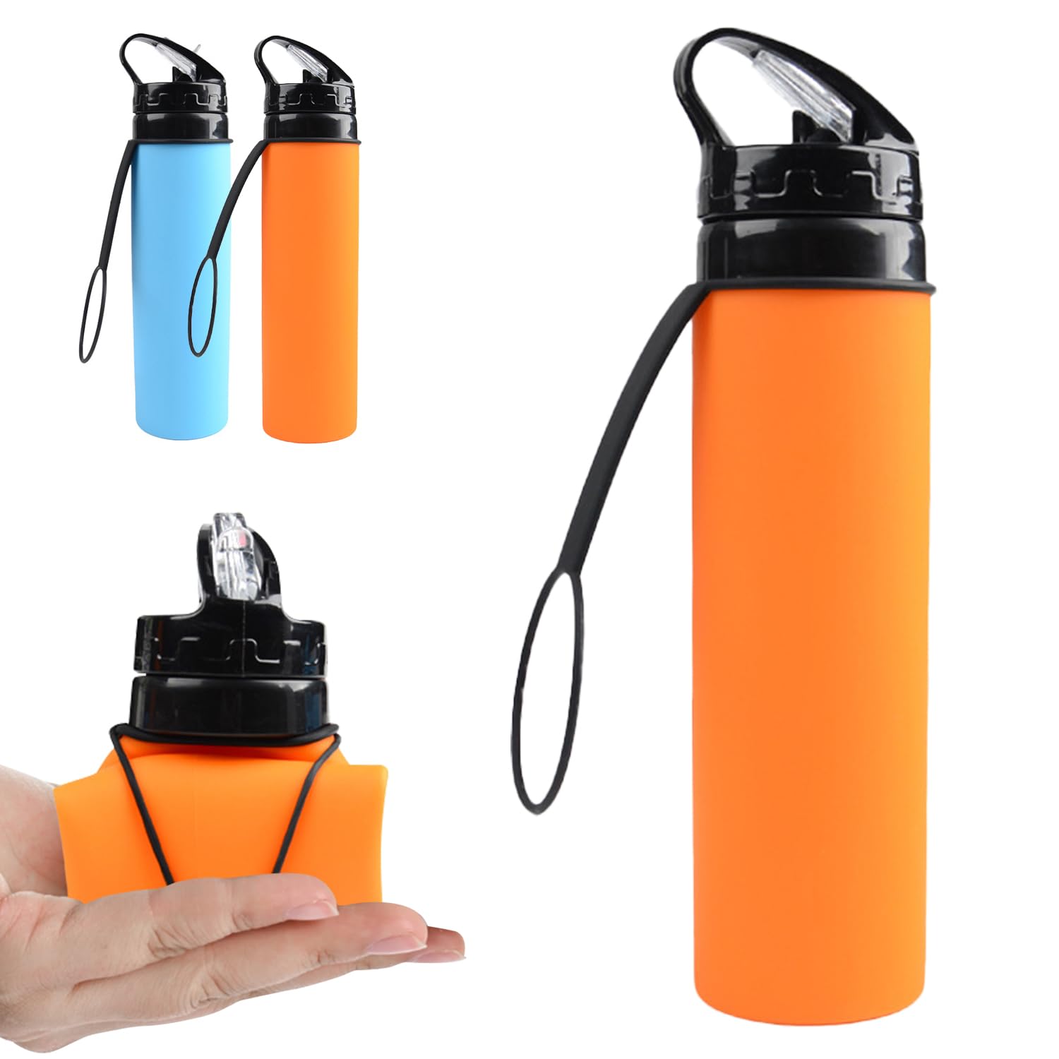 Collapsible Water Bottle Travel Foldable Portable Silicone 600ML Leak ...