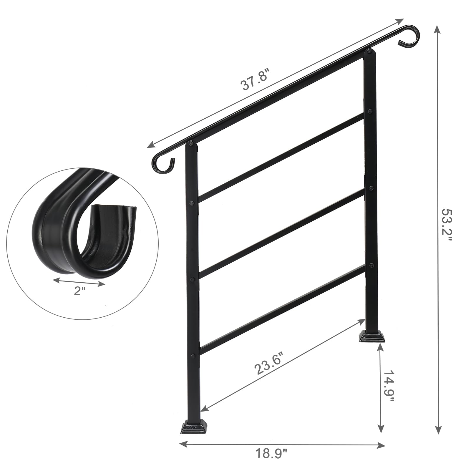 Snapklik.com : 2 Pack 3 Step Handrails For Outdoor Steps, Wrought Iron ...