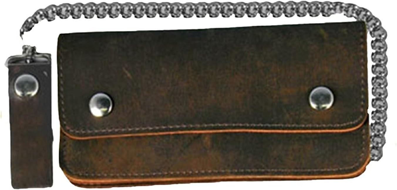 Leather Biker Billfold Chain 8 inch Wallet Natural Tan Brown Distressed ...