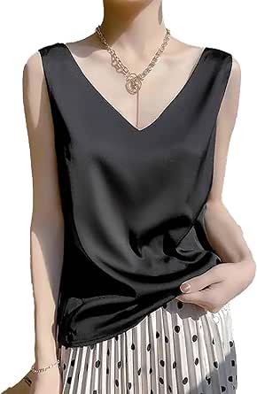 DAISYSILK Women's V Neck Sleeveless Silk Top – 100% 22 Momme Mulberry ...