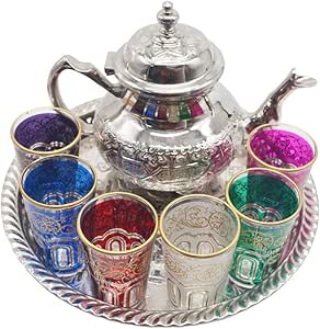 Amazon.com | Complete Moroccan tea set: Teapot 750 ml Typical tray 32 ...