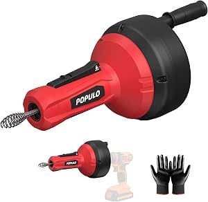 POPULO Drain Auger, Auto Feed Plumbing Snake Clog Remover for Unclog ...