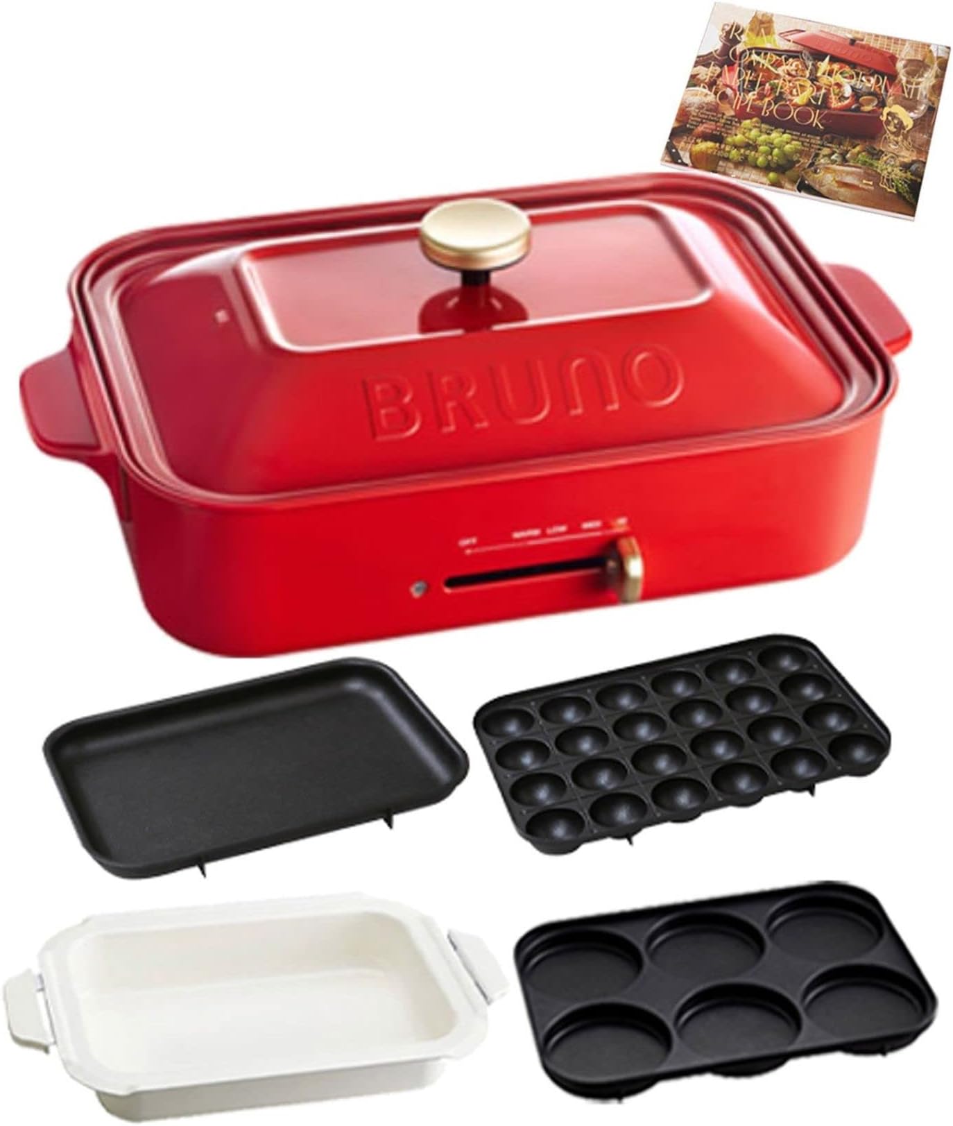 Amazon | BRUNO ブルーノ コンパクトホットプレート 本体 プレート4種 (たこ焼き セラミックコート鍋 平面 グリル) レシピ ...