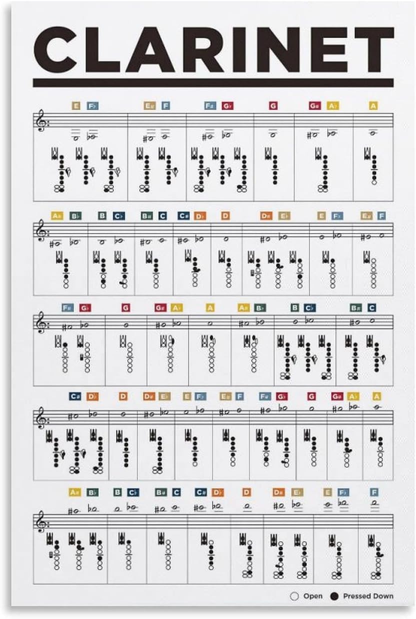 Amazon.com: ABCBY Clarinet Fingering Notes Poster Chart, Learn Clarinet ...