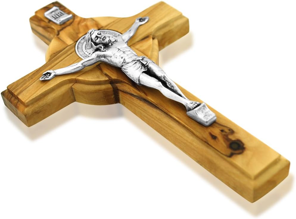 Amazon.com: St. Benedict Olive Wood Crucifix Cross (10 INCH) : Clothing ...
