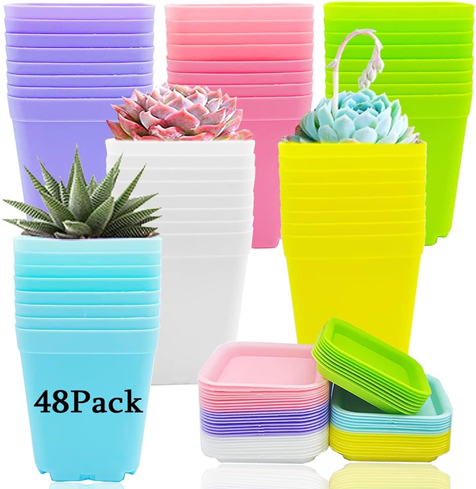 Amazon.com: WARMBUY Colorful Plastic Flower Pots with Saucers for Small ...
