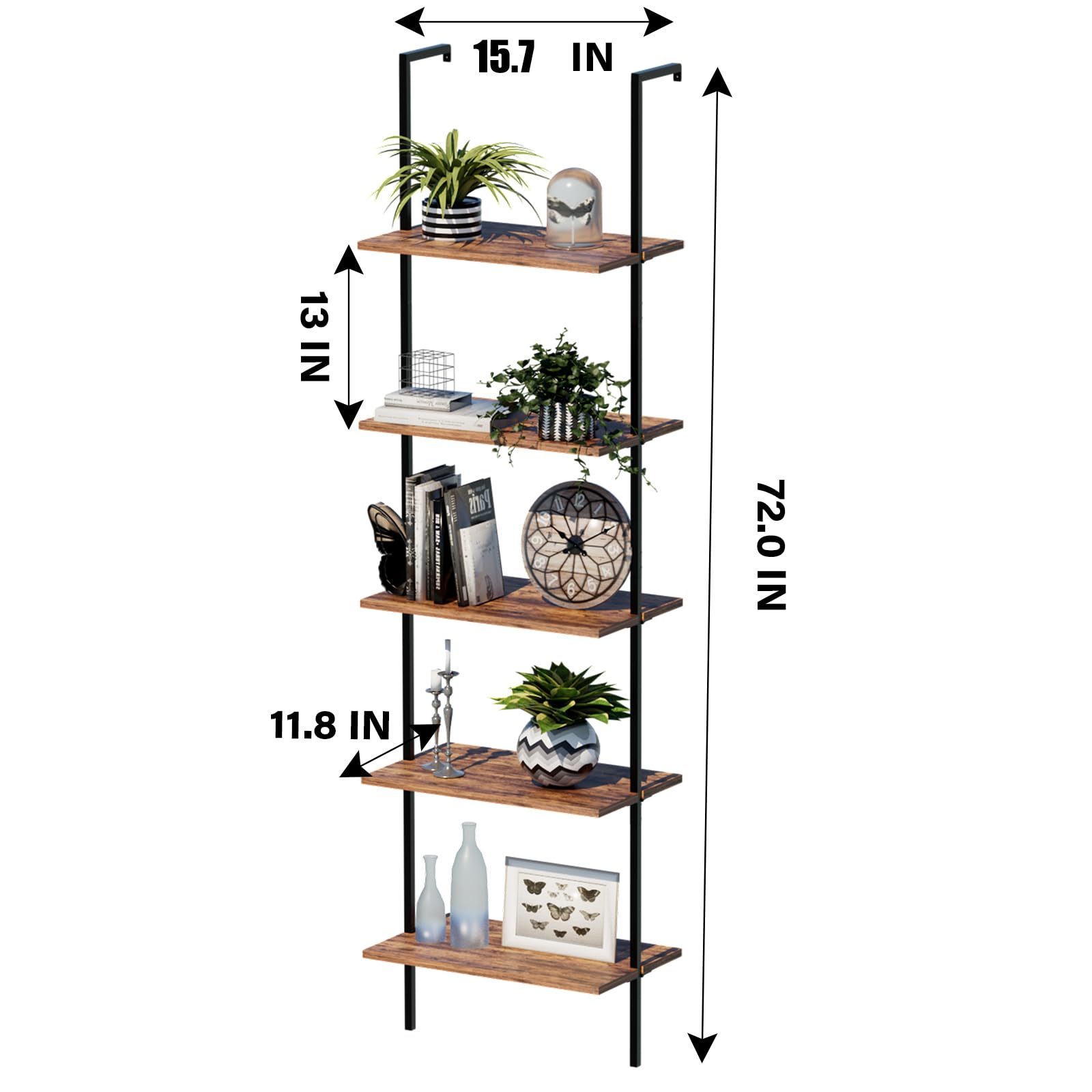 Snapklik.com : Aboxoo Ladder Shelf 5 Tiers Metal Industrial Bookshelf ...
