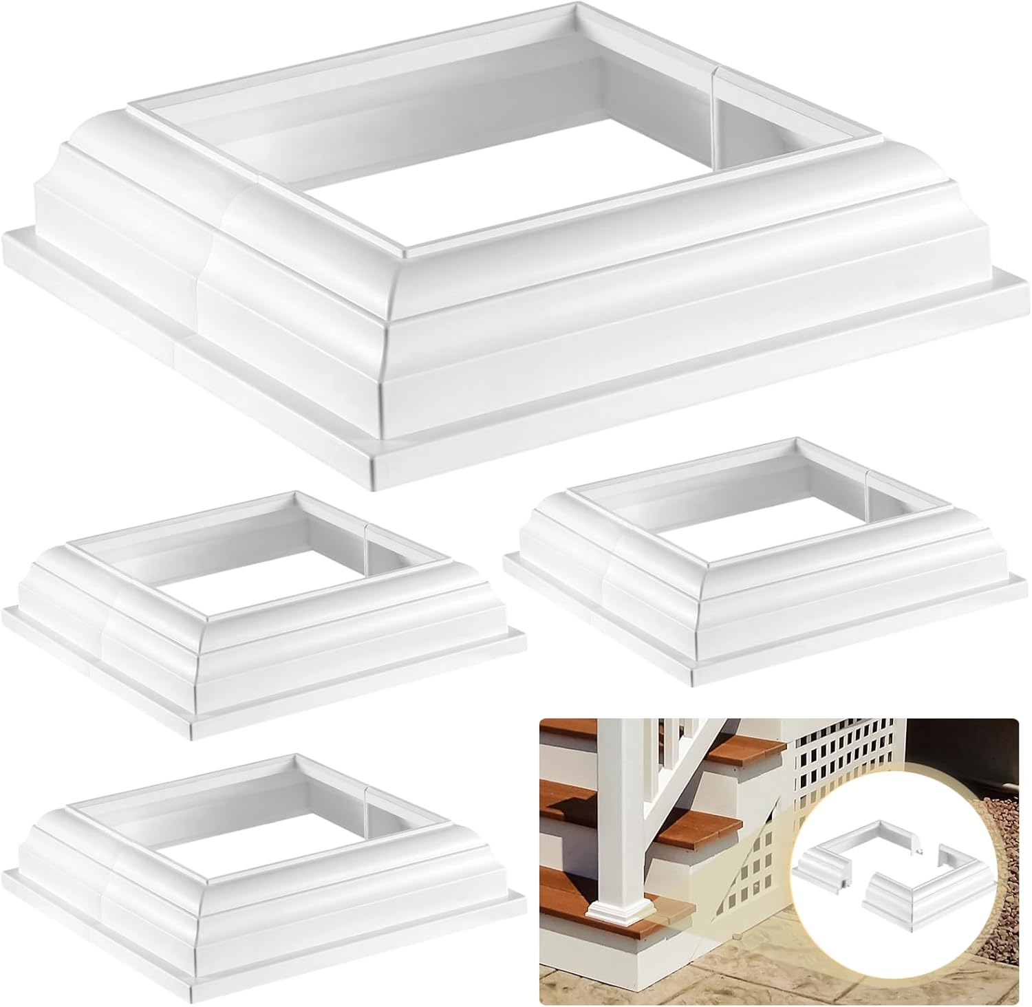 4 Pcs 4" Vinyl Post Skirts, Split Style Vinyl Fence Post Skirts, White ...