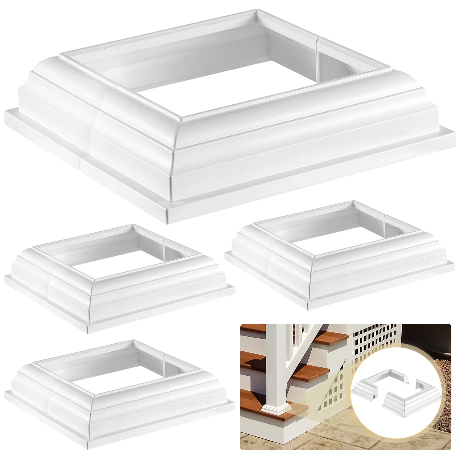 4x4 Post Sleeve 4-Pack White Vinyl Fence Post Skirts - 4x4 Inch Split ...