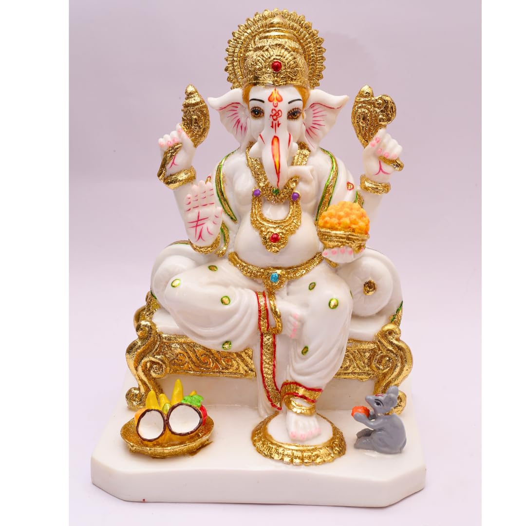 Buy S patnaik Gold Plated Ganesha Idol for Home 9 Inch, Cultured Marble ...