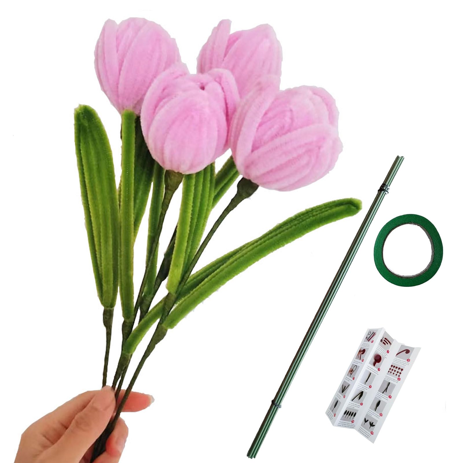 Amazon.com: AHUIFT 200 Tulip Pipe Cleaner Flowers Kit DIY Art Flower ...