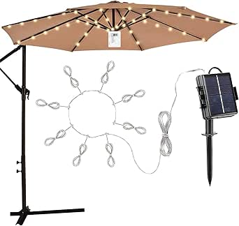 Solar Parasol Lights - Solar Patio Umbrella Lights Outdoor with 8 ...