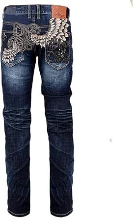 Amazon.co.jp: [BESTIA] クラウド72(CLOUD72) メンズジーンズ#680 ストレート ストレッチデニム ビンテージ加工 羽 ユリ 百合 刺繍 safari UOMO ...