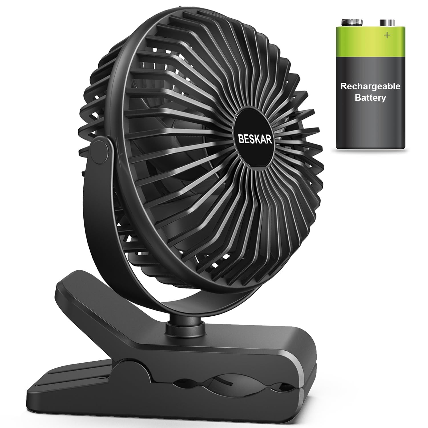 BESKAR Rechargeable Battery Operated Mini Clip Fan with 18 Hours(MAX ...