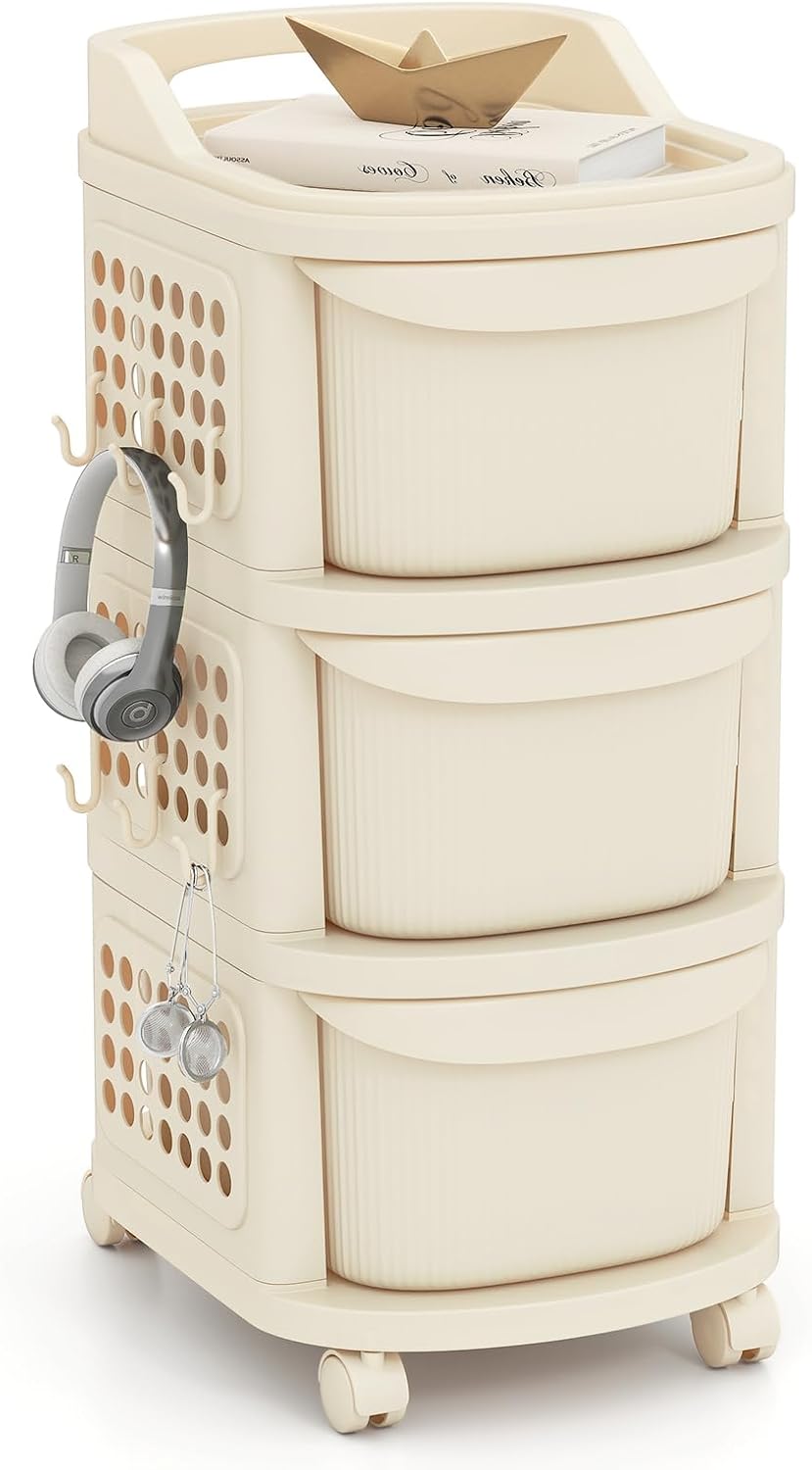 COSTWAY 3/4 Drawers Rolling Utility Cart, Plastic Storage Trolley with ...