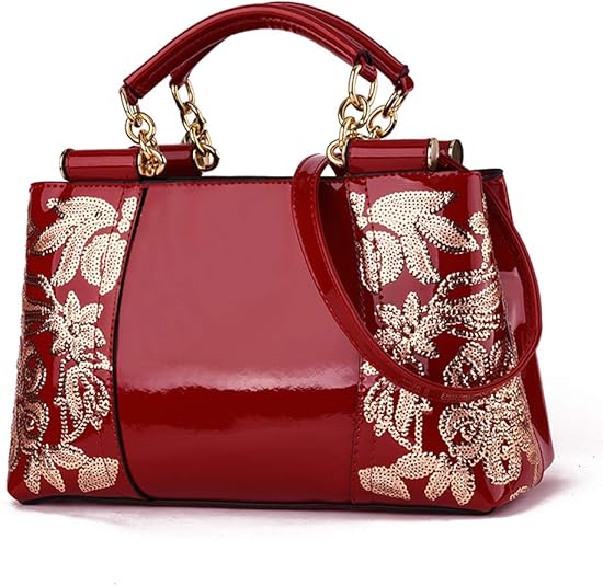 Nevenka Patent Leather Women Handbag Purse Embroidered Shoulder Bag ...