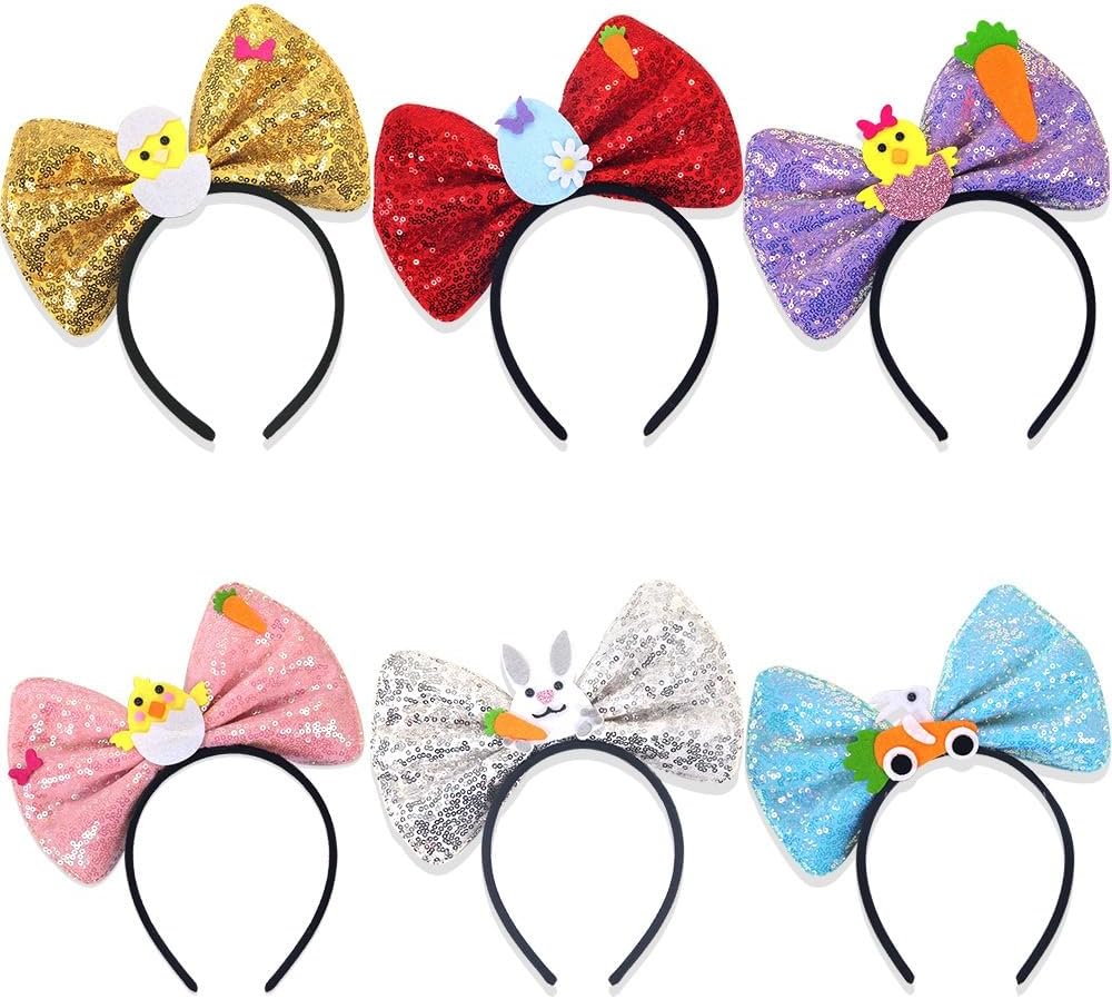 Amazon.com: Hosfairy 6Pcs Easter Headbands Sequin Bow Headbands Easter ...