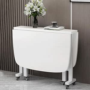 Solid Wood Folding Dining Table with Extendable Rectangular Drop Leaf Design and Moveable Wheels ...