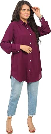 Loose-Fit Button-Down Shirt For Women (Purple, XXl): Buy Online at Best ...