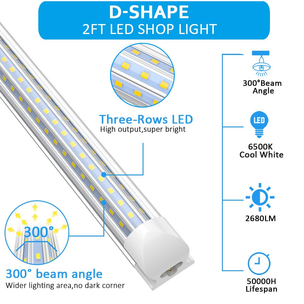 Snapklik.com : CNSUNWAY LED Shop Light 2ft, 24W 3100LM 6500K Super ...