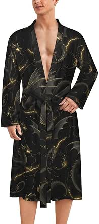 Black Gold Dragon Cool A Print Robes for Men Women, Soft Bathrobe Long ...