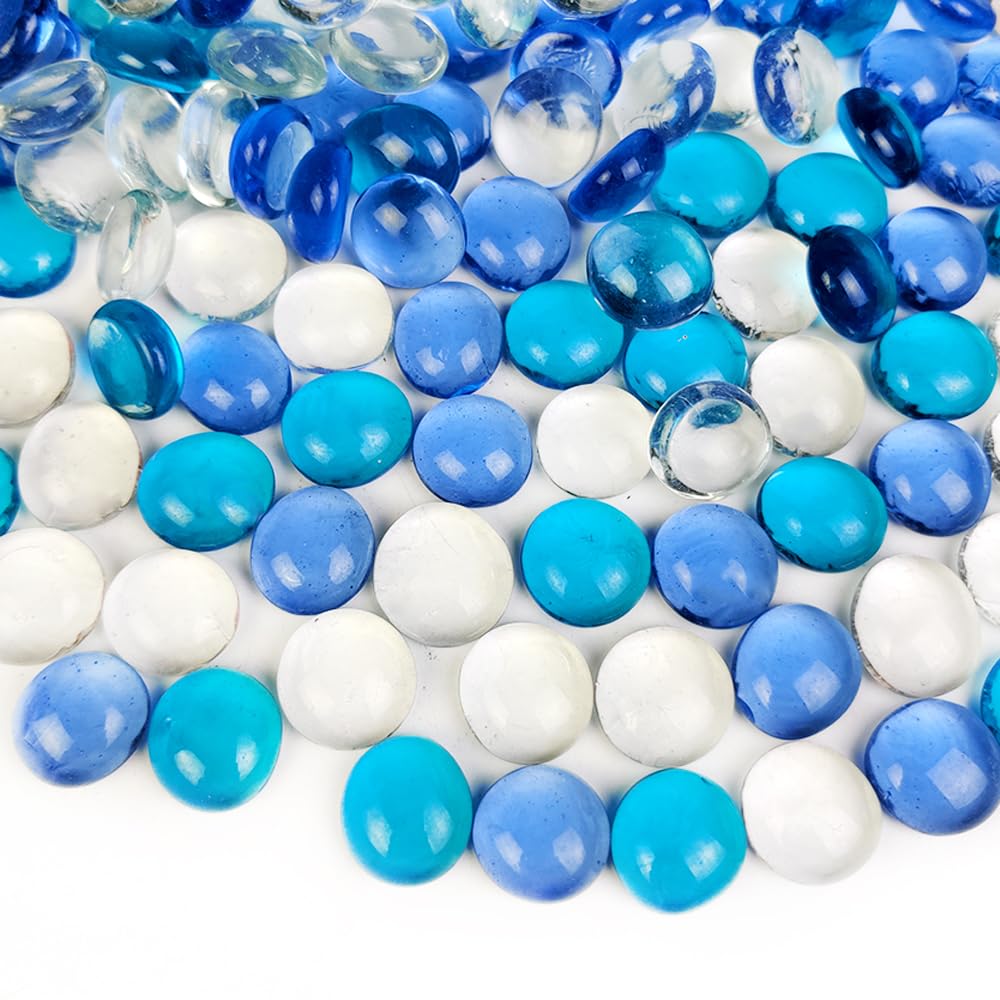 Amazon.com: 2 LB Glass Gems Flat Marbles Fire Glass Pebbles Stones Blue ...